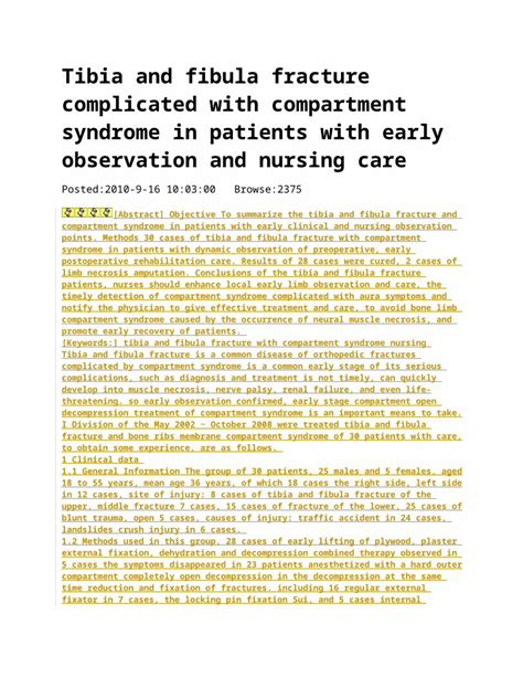 DOC Tibia And Fibula Fracture Complicated With Compartment Syndrome