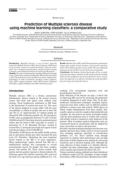 pdf prediction of multiple sclerosis disease using machine learning classifiers a comparative