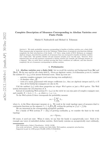pdf complete description of measures corresponding to abelian varieties over finite fields