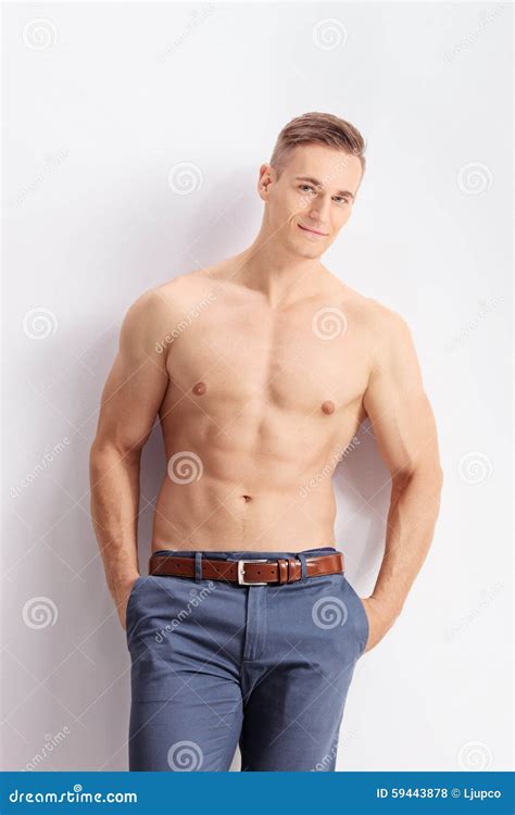 Handsome Shirtless Man Leaning Against A Wall Stock Photo Image Of