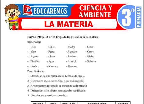 La Materia Para Tercero De Primaria Fichas GRATIS