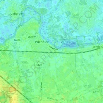 Topografische kaart Wichelen hoogte reliëf