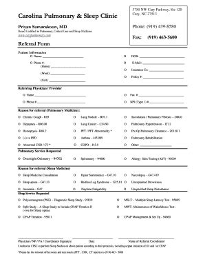 Fillable Online Referral Form Carolina Pulmonary Sleep Clinic Fax