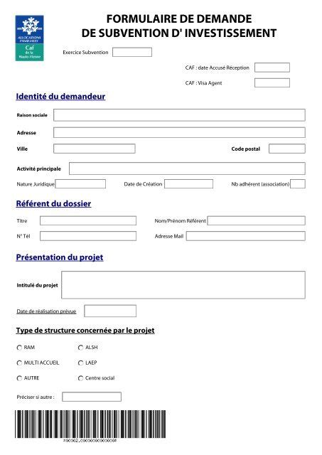 Formulaire De Demande De Subvention D Investissement Caf Fr