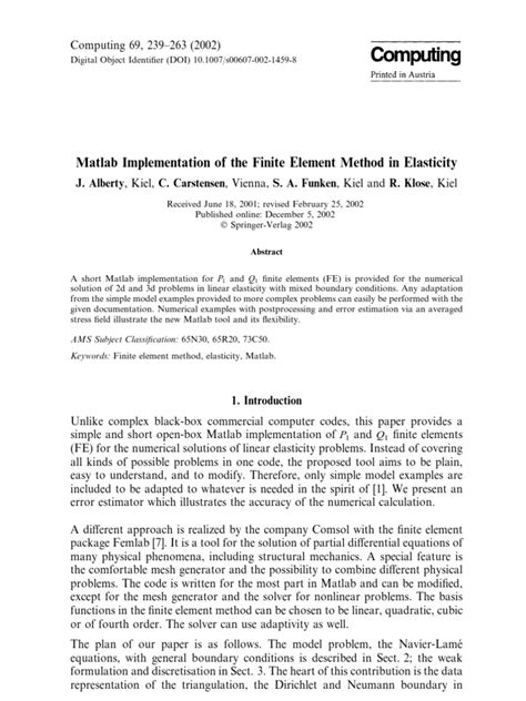 matlab implementation of fem for elasticity pdf finite element method numerical analysis