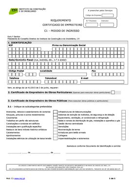 Fillable Online REQUERIMENTO CERTIFICADO DE EMPREITEIRO PEDIDO DE