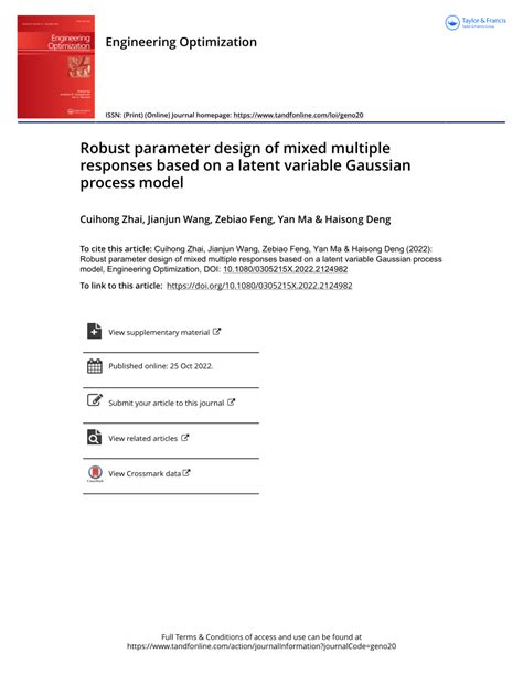 pdf robust parameter design of mixed multiple responses based on a latent variable gaussian
