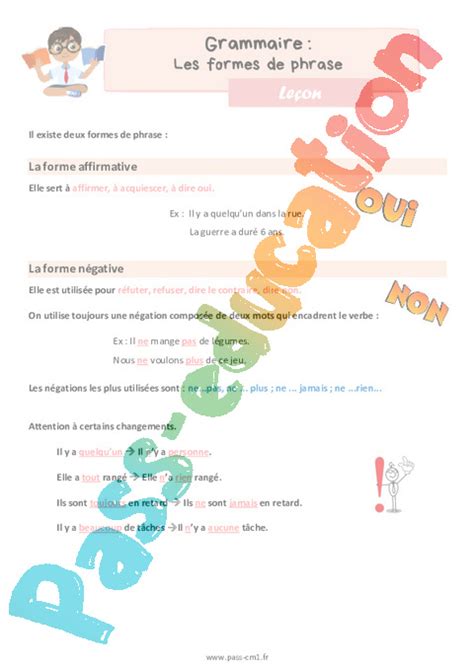 Les formes de phrase affirmative négative Cours Leçon de