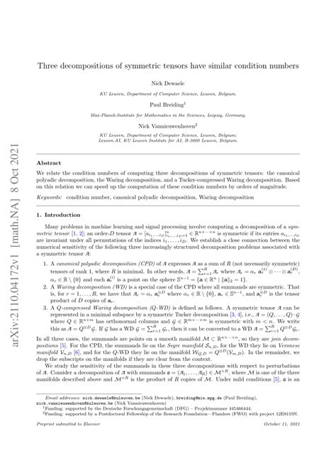 pdf three decompositions of symmetric tensors have similar condition numbers