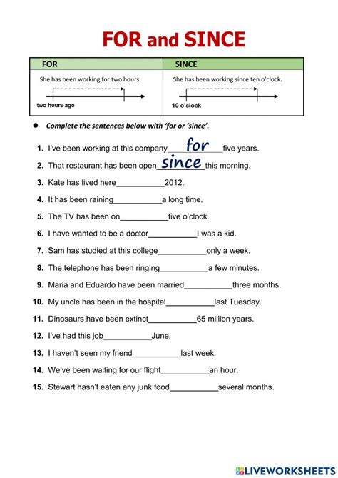 Present Perfect For Since Interactive Worksheet Middle School Grammar