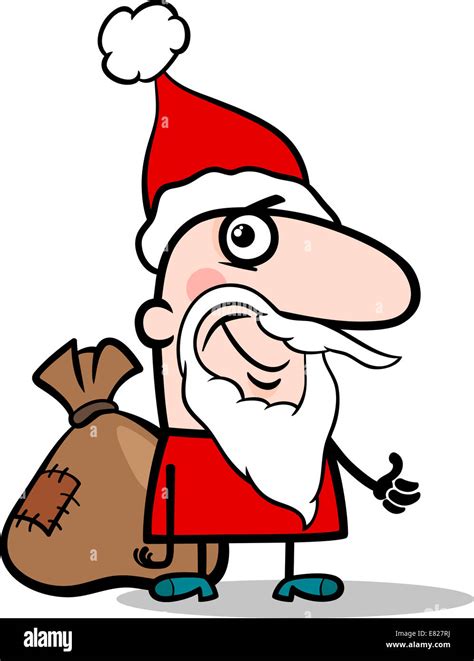 Cartoon Illustration Of Santa Claus Character With Sack Of Christmas
