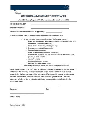 Fillable Online ZERO INCOME ANDOR UNEMPLOYED CERTIFICATION Fax Email