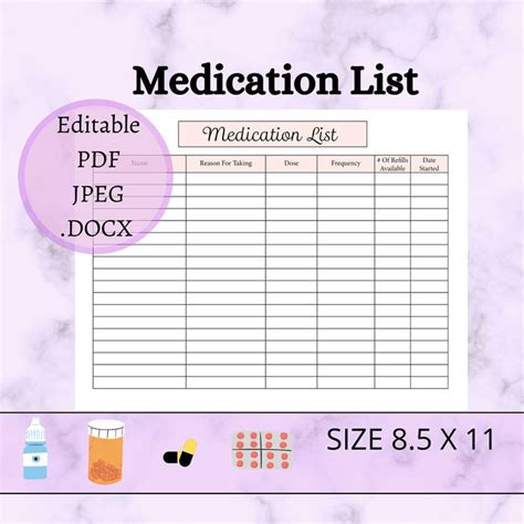 Simple Printable Medication List