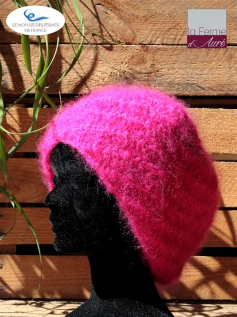Bonnet Laine Mohair Rose Thyrien Tricot Main Mohair France