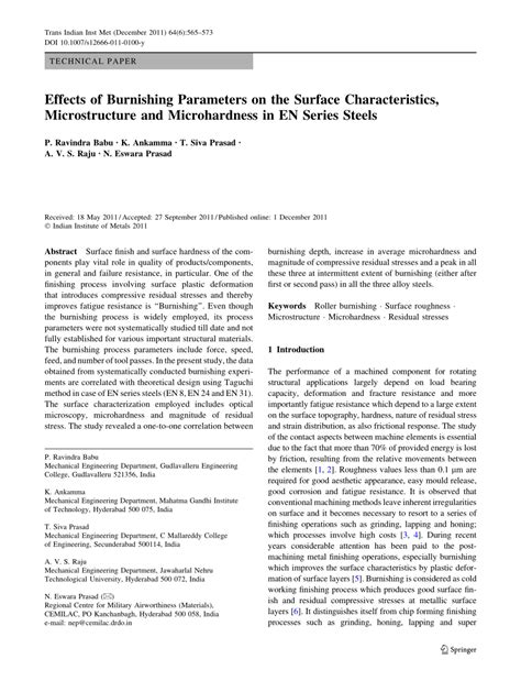 pdf effects of burnishing parameters on the surface characteristics microstructure and
