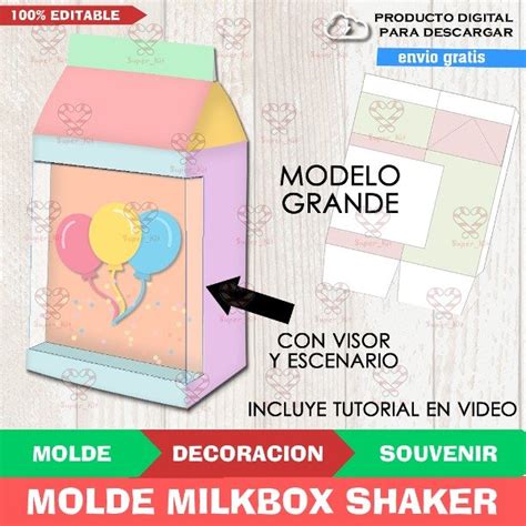 Kit Imprimible Molde Cajita Milkbox Shaker Visor Editable Super Kit