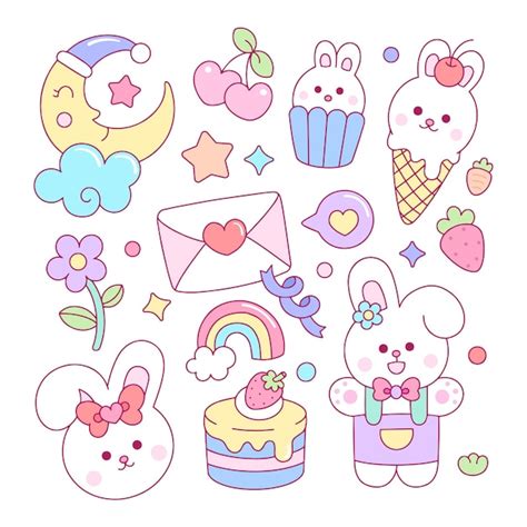 Premium Vector Set Of Cute Cartoon Rabbit Sticker Vector Illustration