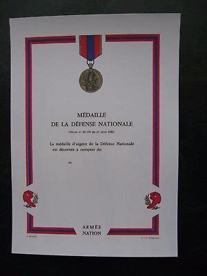 DIPLOME VIERGE MEDAILLE Defense Nationale Echelon Or EUR 9 99 PicClick FR
