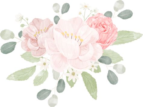 Pink Pastel Watercolor Rose And Peony Flower Bouquet Arrangement
