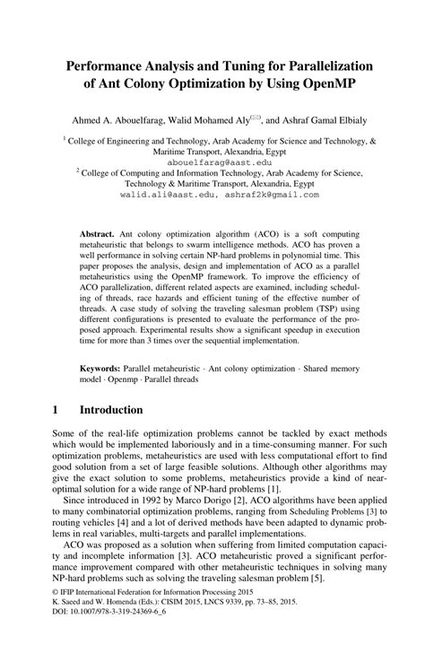 pdf performance analysis and tuning for parallelization of ant colony optimization by using openmp
