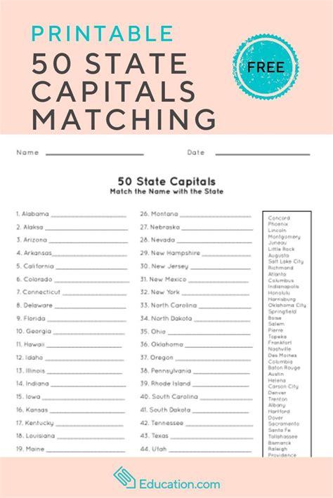 States And Capitals Quiz Printable Pdf