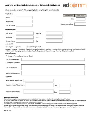 Fillable Online Approval For Remote External Access Of Company Fax