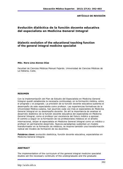 Evolucin Dialctica De La Funcin Docente Educativa Del Especialista En