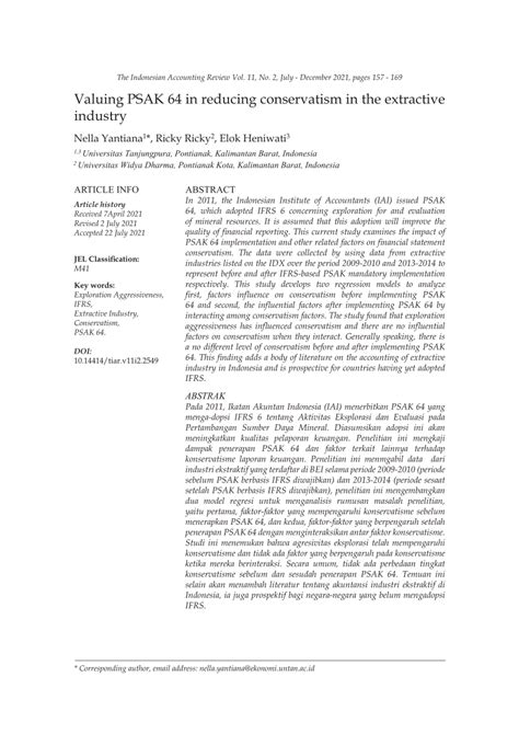 pdf valuing psak 64 in reducing conservatism in the extractive industry