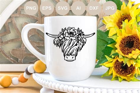 Highland Cow With Floral Crown Svg Cut Files Cow Svg Etsy
