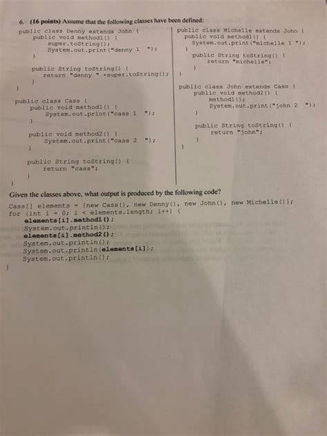 solved 6 16 points assume that the following classes have