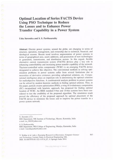 pdf optimal location of series facts device using pso technique to reduce the losses and to