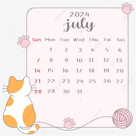 Vista Trasera Del Gato Del Calendario Julio 2024 PNG Dibujos 2024