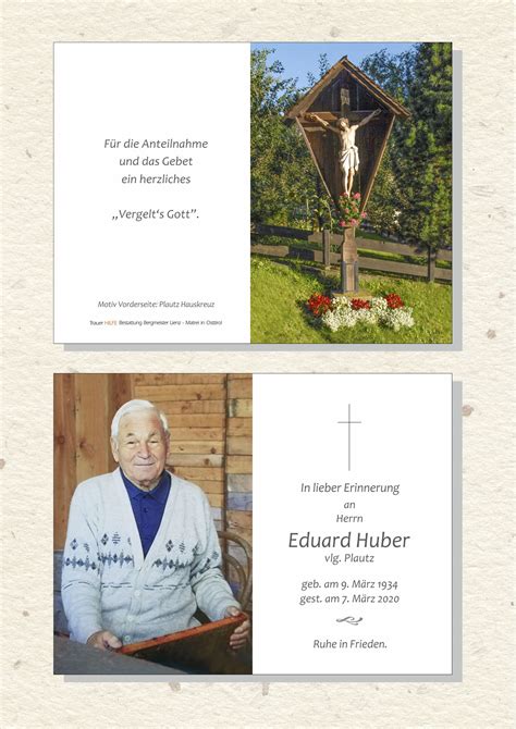 Andenkbild Eduard Huber Trauer Link