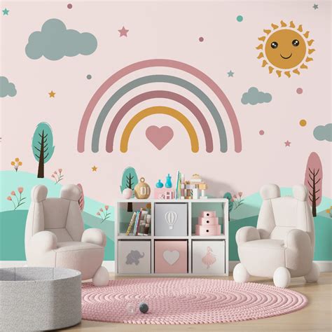 Papel de Parede Mural Infantil Arco íris Encantado Elo7