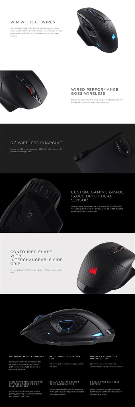 Corsair Dark Core Rgb Se Performance Wired Wireless Gaming Mouse With Qi