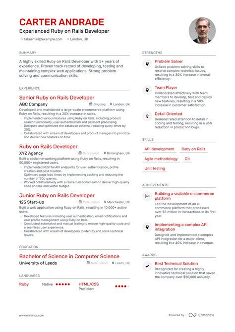 5 ruby on rails developer resume examples and guide for 2023