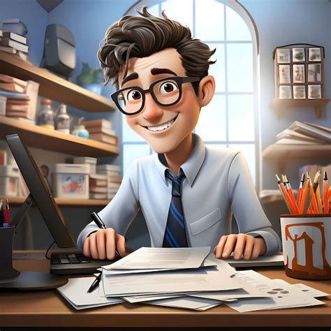 Jovem empresário sentado em uma mesa de escritório e trabalhando em uma