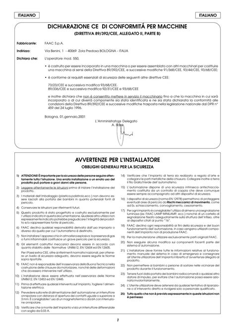 DICHIARAZIONE CE DI CONFORMITÃ PER MACCHINE Faac