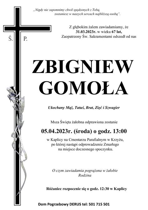 Śp Zbigniew Gomoła A W Derus Usługi Pogrzebowe Tarnów