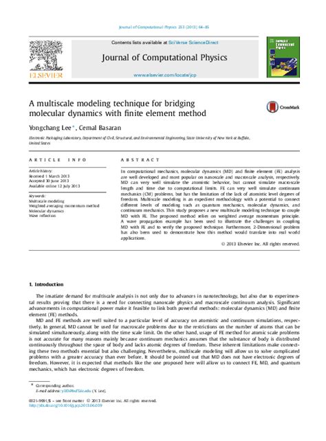 pdf a multiscale modeling technique for bridging molecular dynamics with finite element method