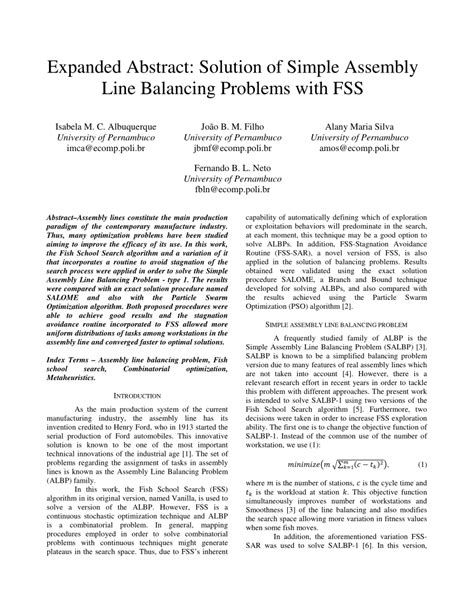 pdf expanded abstract solution of simple assembly line balancing problems with fss