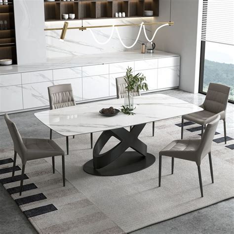 Modern White Dining Table With Rectangular Sintered Stone Top