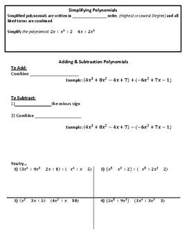 Adding Subtracting Polynomials Guided Notes By Alex Panagiotakos