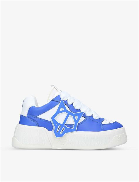 Naked Wolfe Kosa Detachable Logo Badge Leather Low Top Trainers In Blue