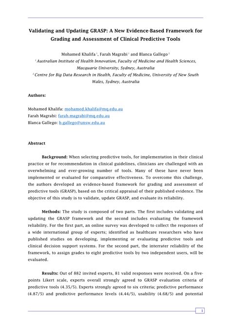 pdf validating and updating grasp a new evidence based framework for grading and assessment