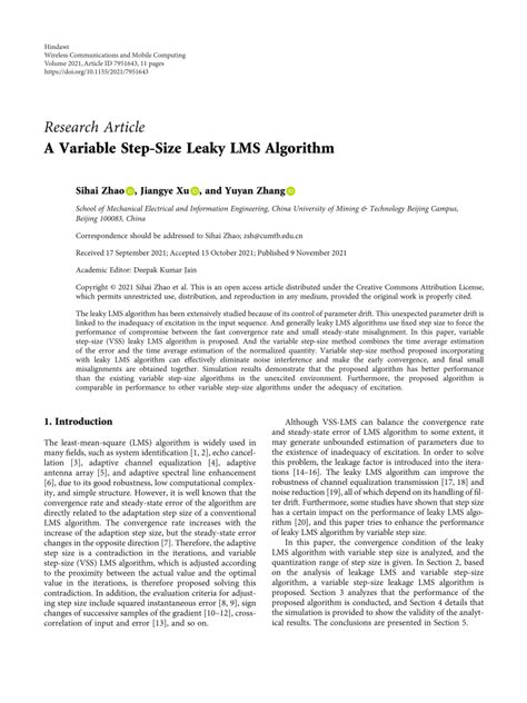 pdf a variable step size leaky lms algorithm
