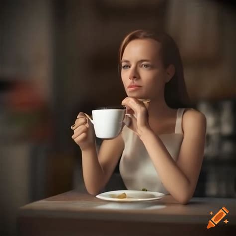 Woman Enjoying A Cup Of Coffee On Craiyon