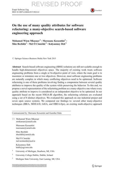pdf on the use of many quality attributes for software refactoring a many objective search