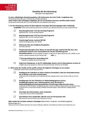 Fillable Online Checkliste Und Erste Schritte Fr Ihre Bewerbung Fr Das