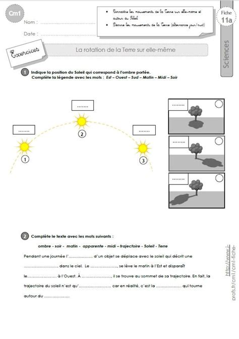 Cm Sciences Et Technologie Exercices La Rotation De La Terre